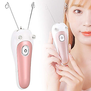 Electric Hair Removal Body Facial Threading Epilator with Cotton Thread Rechargeable Physical Threader Hair Shaver(Pink)