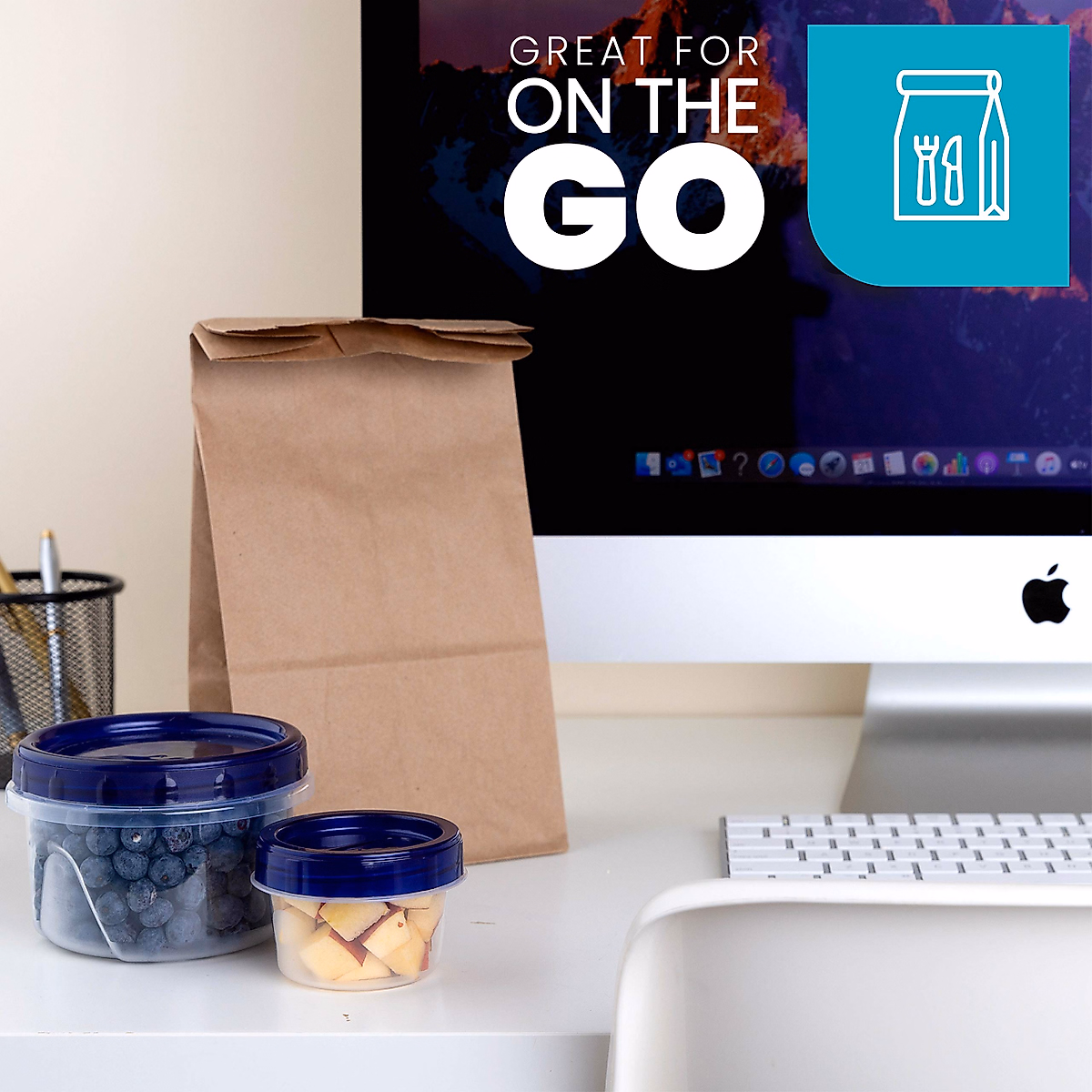 PLASTICPRO Twist Top Deli Containers Clear bottom With blue Top Twist on Lids Reusable, Stackable, Food Storage Freezer Container (6, 4 OUNCE)