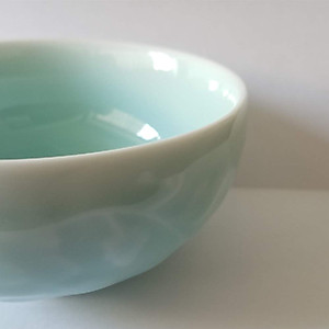 Chinese Rice Bowl 10oz Celadon Dinnerware Engraved Peony 4.5Inch Porcelain(1, Sky Blue)