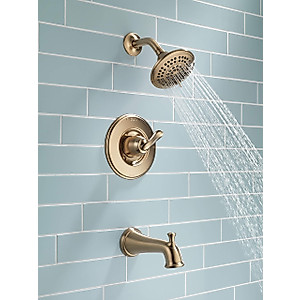 Delta Faucet Linden 14 Series Single-Function Tub and Shower Trim Kit with 5-Spray Touch-Clean Shower Head, Champagne Bronze T14494-CZ (Valve Not Included), Without Rough