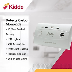 Kidde Carbon Monoxide Detector with 10-Year Battery, 3 LEDs, Replacement Indicator, Test-Reset Button
