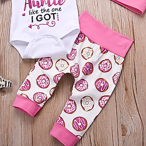 3Pcs/Set Newborn Baby Girls Outfit Auntie Bodysuit Romper with Headband+Donuts Long Pants Clothes Set (Pink, 0-6M)