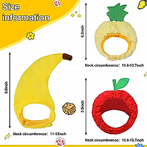 3 Pieces Cat Hats Cat Christmas Costume Banana Pineapple Red Fruit Shaped Hat Soft Cap Adjustable Accessories Breathable Headwear for Cat Kitten Puppy Pet Festival Birthday Theme Party Photo Prop