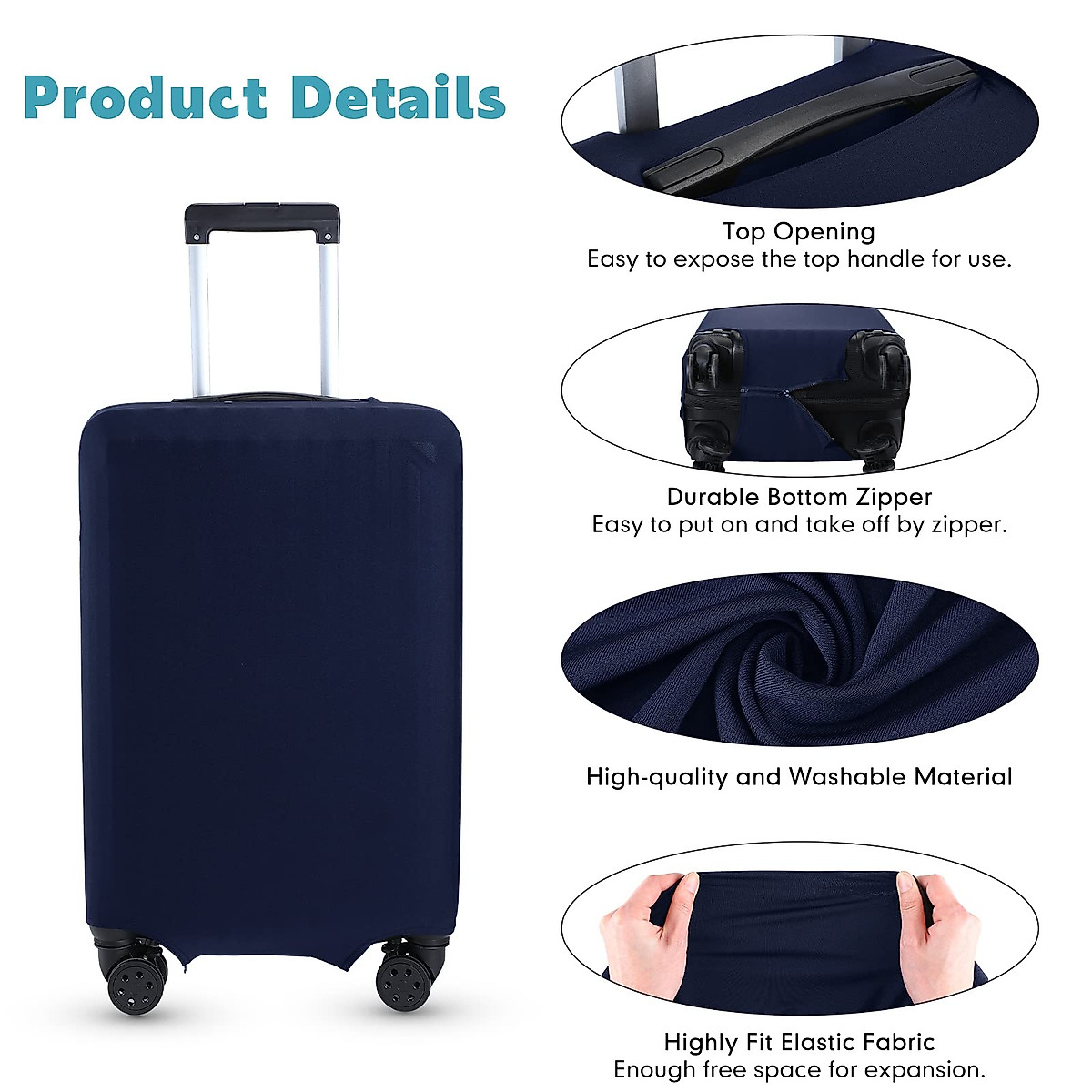 Kajaia 3 Pcs Luggage Cover Suitcase Protector Travel Suitcase Cover Anti Scratch Luggage Protector Washable Fits 18-28 Inch Luggage (Navy Blue)