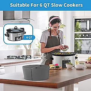 OUTXE Slow Cooker Divider Liner fit 6 QT Crockpot, Reusable & Leakproof Silicone Crockpot Divider, Dishwasher Safe Cooking Liner for 6 Quart Pot (Grey)