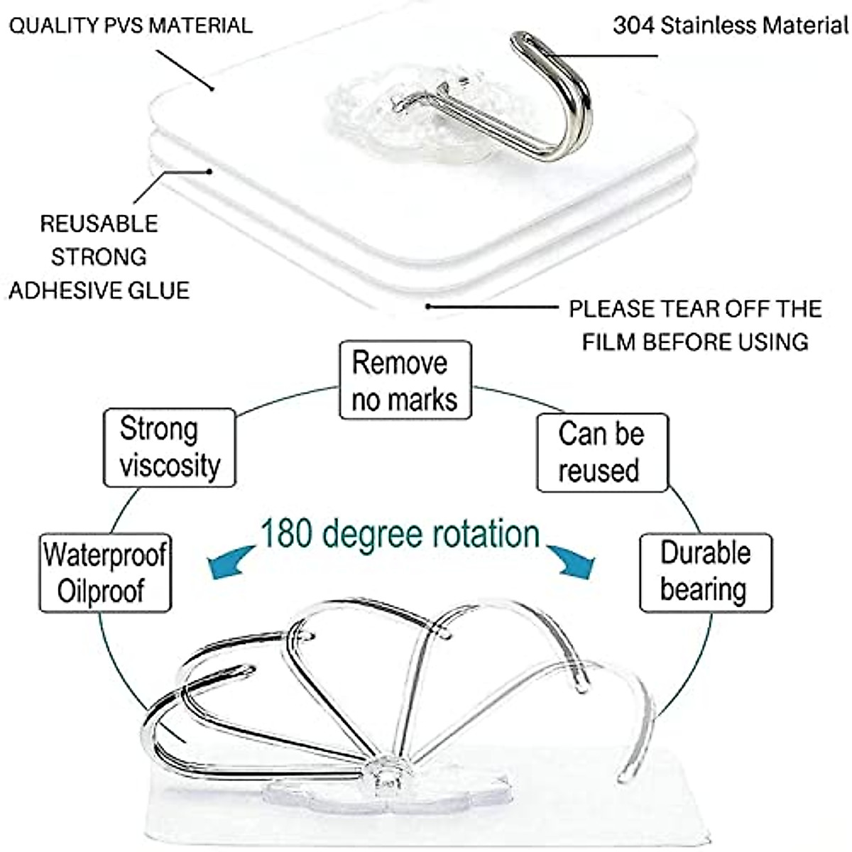 ONESTEP CLUB Adhesive Hooks for Hanging Heavy Duty Wall Hooks Self Adhesive Towel Coat Hooks Waterproof Transparent Hooks for Bathroom Kitchen Keys Door Outdoor Home Improvement Utility Hook 12 Pack