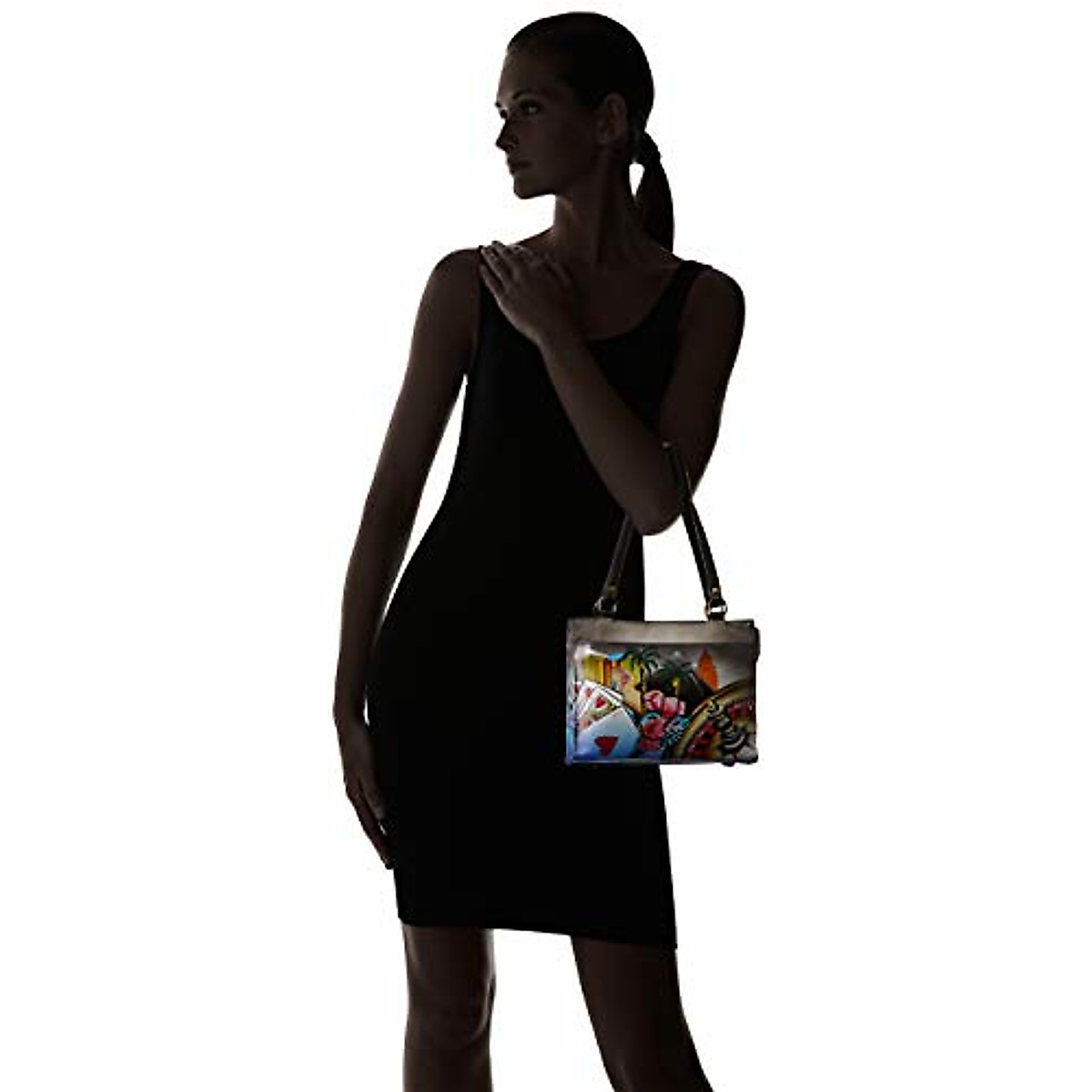 Anna by Anuschka Women's Genuine Leather Large Zip-Top Satchel | Hand Painted Original Artwork | Zip-Top Organizer | Sin City