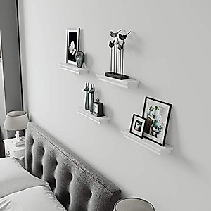 Ballucci Set of 2 Classic Floating Wall Shelves, Wooden Wall Mounted Ledges for Living Room, Bedroom, Bathroom, Kitchen, Office; 16 Inches - White