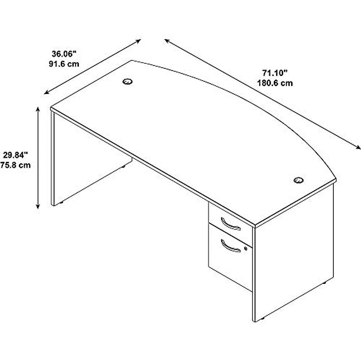 Bush Business Furniture Series C Collection 72W X 36D Bow Front Desk with 3/4 Pedestal in Natural Cherry