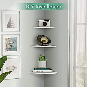 Ejoyous 3 Tier Corner Shelves Wall Mounted, Modern White Small Floating Wall Shelf Space Saving Display Shelving Storage Rack for Home, Bedroom, Living Room, Bathroom, Kitchen, Office