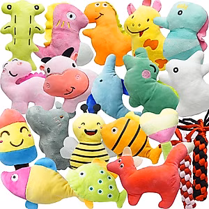 SZKOKUHO Cute Animal Designs Soft Dog Squeaky Toys (Pack of 20) for Small Medium Dogs