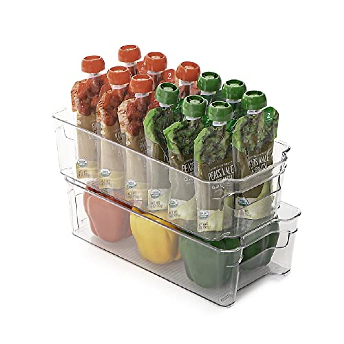 Smart Design Stackable Refrigerator Bin - 6 x 12 Inch - BPA Free Plastic Resin - Fridge, Freezer, Pantry Organizer, Cabinet Storage, Food, Produce, Fruit Containers - Kitchen Organization - Clear