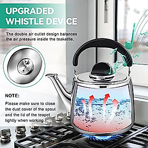 Tea Kettle - 4QT Whistling Tea Pots for Stove Top - Food Grade Stainless Steel Teapot - Classic Stovetop Kettle with Universal Base, Cool Grip Bakelite Handle