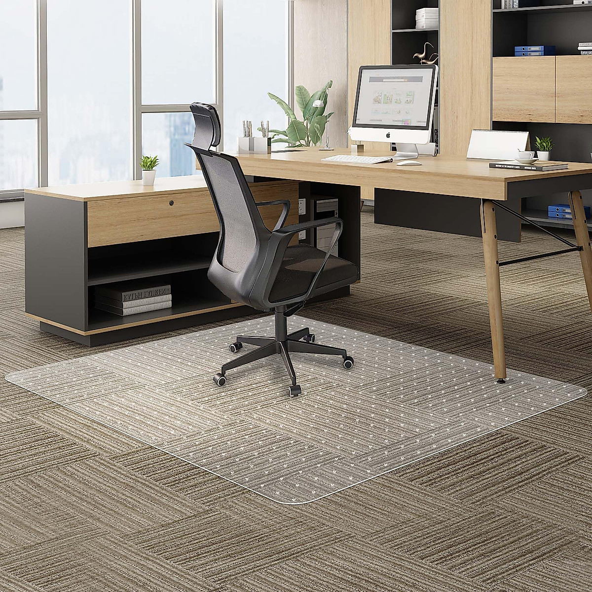 Large Office Carpet Chair Mat, 48” x 60” Desk Chair Mat for Low Pile Carpeted Floors, Easy Glide Floor Protector for Rolling Chair, Plastic Mat for Home, Office (Rectangle)