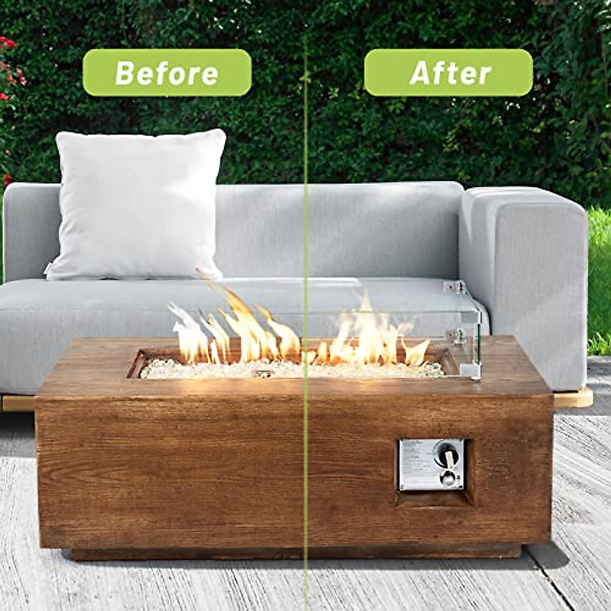 ECOTOUGE Fire Pit Wind Guard for Fire Table, 30.7” x13” x4.7” Clear Tempered Glass Flame Guard with Hard Aluminum Corner Bracket & Rubber Feet