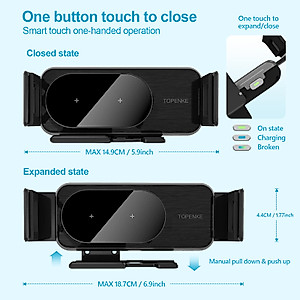TOPENKE Wireless Car Charger for Z Fold 4 Car Mount, 15W Dual Coils Fast Charging Auto-Clamping for Air Vent & Dashboard, Compatible for Galaxy Z Fold 4/Z Flip 4/3/S23 Ultra, iPhone 14 Series or More