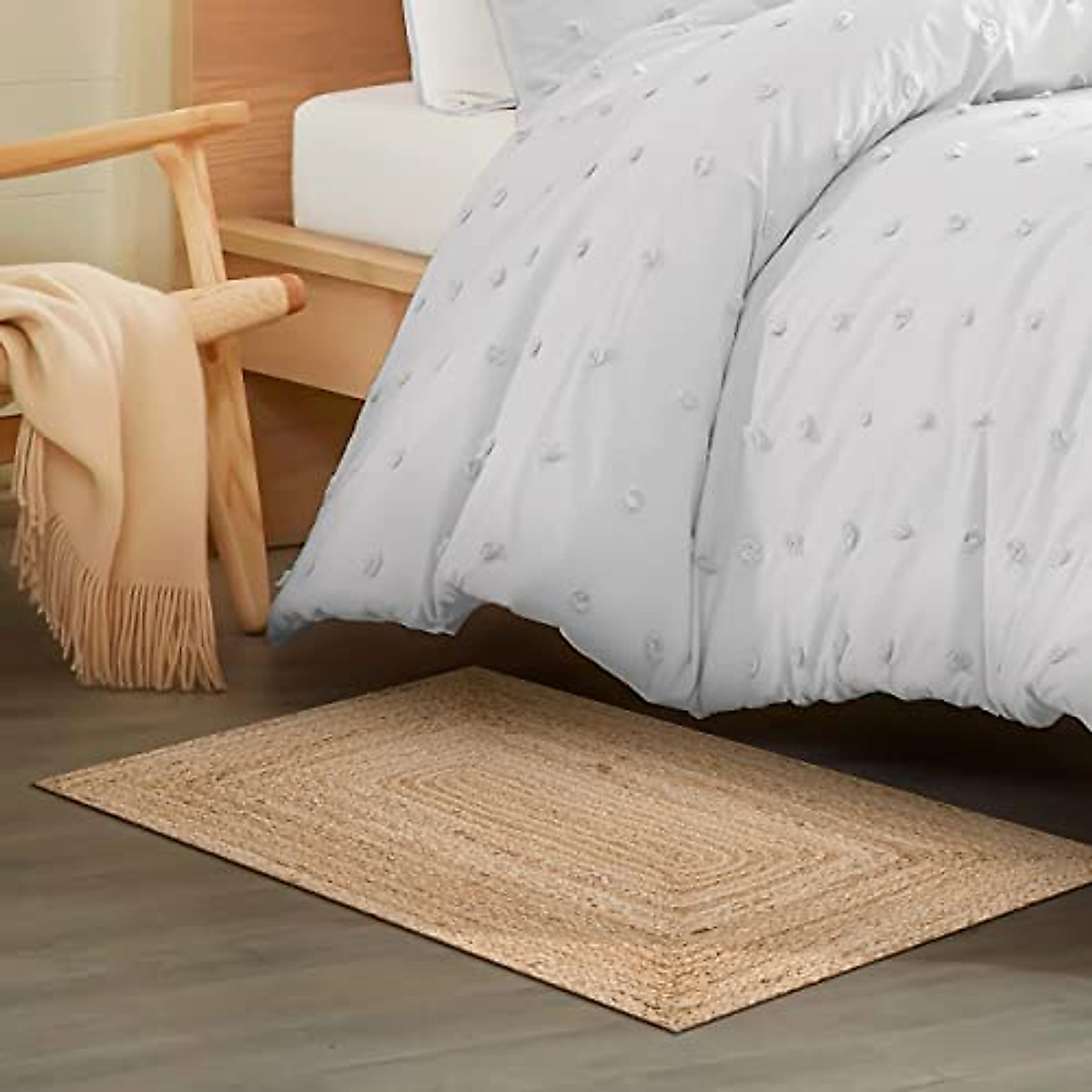 Jute Braid Natural Rug 2X3' -Natural Linen Color, Hand Woven & Reversible for Living Room Kitchen Entryway Rug,Jute Burlap Braided Rag Rug 24x36 inch,Farmhouse Rag Rug, Rustic Rug,Natural Look Rug