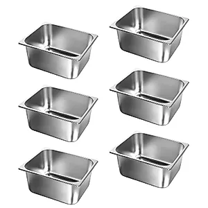 WantJoin 1/2 Half Size Steam Table Pans, 6-Pack 6 Inch Deep Restaurant Steam Table Pans Commercial, Hotel Pan Made of 201 Gauge Stainless Steel