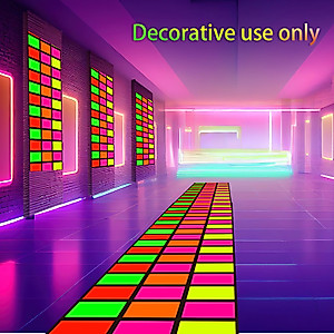 Haull 118 x 39 Inch Neon Light up Dance Floor Neon Party Decorations Blacklight Rug Glow in The Dark UV Reactive Fluorescent for Christmas Halloween Birthday Wedding Party Favors (Rectangles)