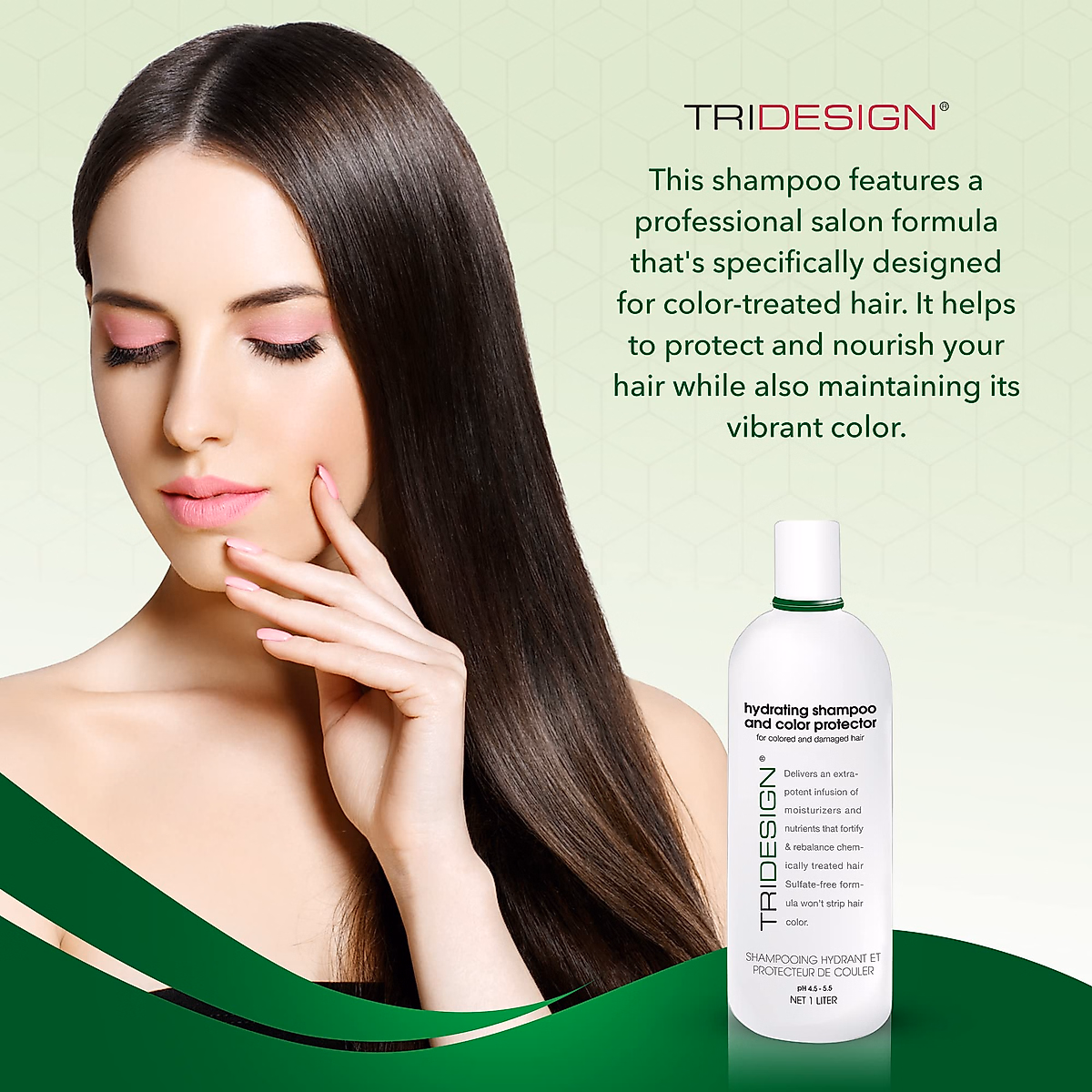 TRI Design Hydrating Shampoo for Color Treated Hair, Sulfate and Paraben Free Color Care Treatment, Concentrated Hair Color Shampoo, Gently Cleanses -33.8 Fluid Ounce