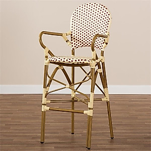 Baxton Studio Marguerite Classic French Indoor and Outdoor Beige and Red Bamboo Style Stackable Bistro Bar Stool
