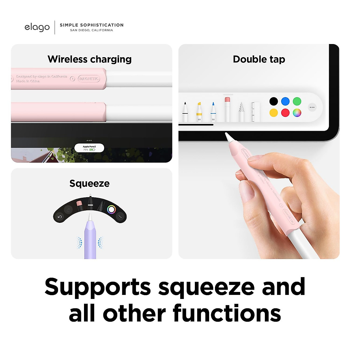 elago Pencil Grip 2 Pack Holder Sleeve Compatible with Apple Pencil (1st & 2nd Generation) and Apple Pencil (USB-C) [Lovely Pink & Lavender]