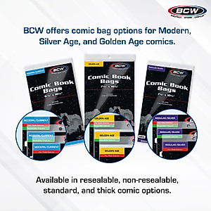 BCW Resealable Current/Modern Comic Bags - 200 ct | Acid-Free Modern Comic Bags for Current Issues | Exterior 6 7/8 x 10 1/2 inches | Crystal Clear Protection for Your Comic Collection