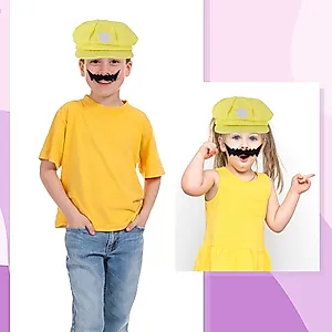 PIIDUOO Wario Costume Adult Halloween - Wario Yellow Hat Mustache Gloves Buttons Suspenders Accessories for Men & Women Cosplay