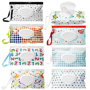 R HORSE 8Pcs Portable Baby Wipes Dispenser Refillable Wipe Holder Infant Wipes Containers Set Travel Wet Wipes Pouch Diaper Wipe Bags Keepsake Gift for Baby Shower Thanksgiving Day Christmas