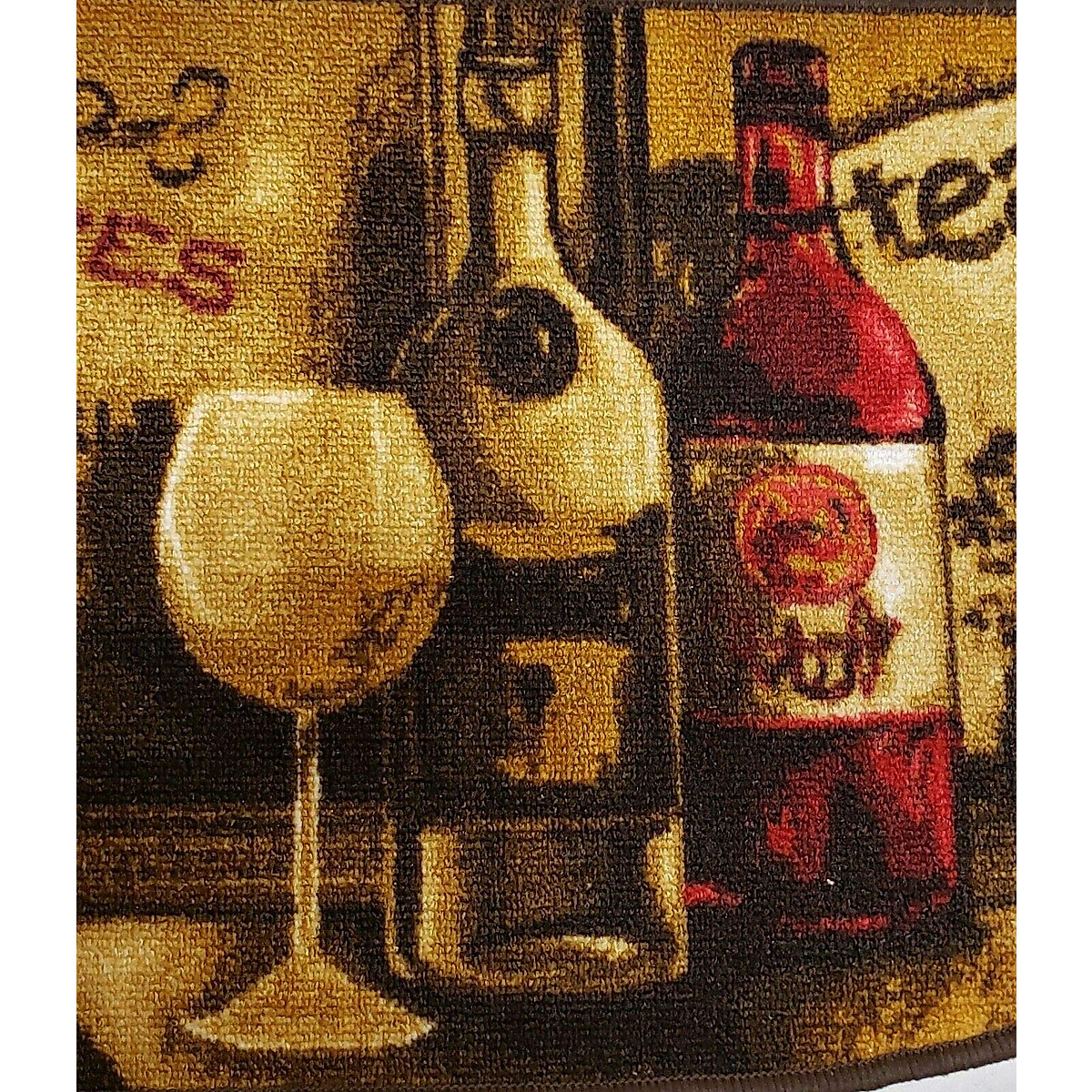 THE RAISE Kitchen Rug, Kitchen Mat, Printed Nylon Rug (nonskid) 18"x30" 4 Wine Bottles & 2 Glasses,D Shape