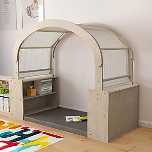 Classroom Essentials Commercial Grade Wooden Quiet Corner Reading Nook with Two Storage Shelf Units and Canopy-Green Guard Certified Wood