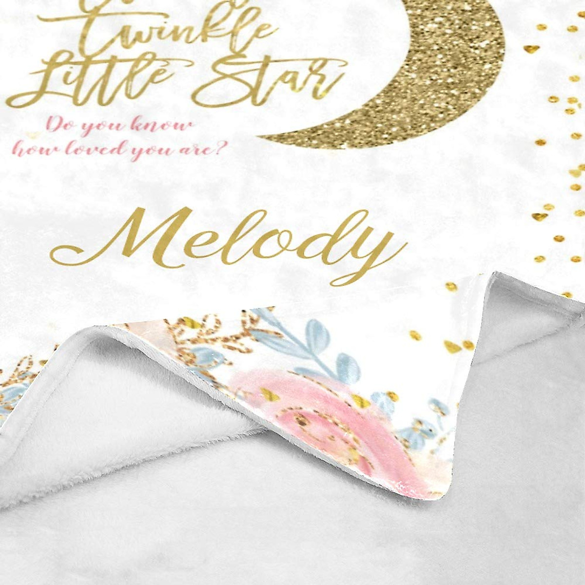Yeshop Twinkle Twinkle Little Star Floral Personalized Receiving Baby Blankets for Girls Boys Kids with Name,Customized Swaddle Blankets Gift for Newborn Crib Infants 30x40 Inches
