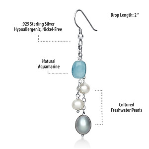 Belacqua Natural Aquamarine & Cultured Freshwater Pearl Necklace and Dangle Earring Set