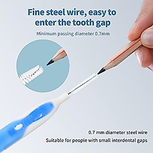OUMJCING Interdental Brushes, Dental Brush Cleaner Toothpick Flossing Head Tooth Cleaning Tool with Portable Case for Tooth Cleaning(Blue) (Micro Tight Teeth)