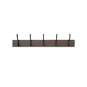 Amazon Basics Rectangular Wall-Mounted Farmhouse Metal, Coat Rack, 5 Hooks, Espresso
