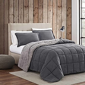 Eddie Bauer - Queen Comforter Set, Reversible Sherpa Bedding with Matching Shams, Cozy & Warm Home Decor (Sherwood Grey, Queen)