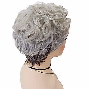 GNIMEGIL Short Grey Wig for White Women Silver Gray Curly Hair Wig Old Lady Costume Wig Grandma Wig Elderly Synthetic Wigs Mommy Granny Cosplay Wig