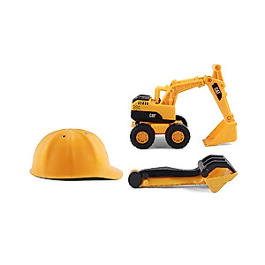 CAT Construction Toys, Excavator Sand Set Outdoor Toys - 10” CAT Toy Dumps Truck & Loader, Hard Hat, Shovel, Rake - Pretend Play, Ages 2+