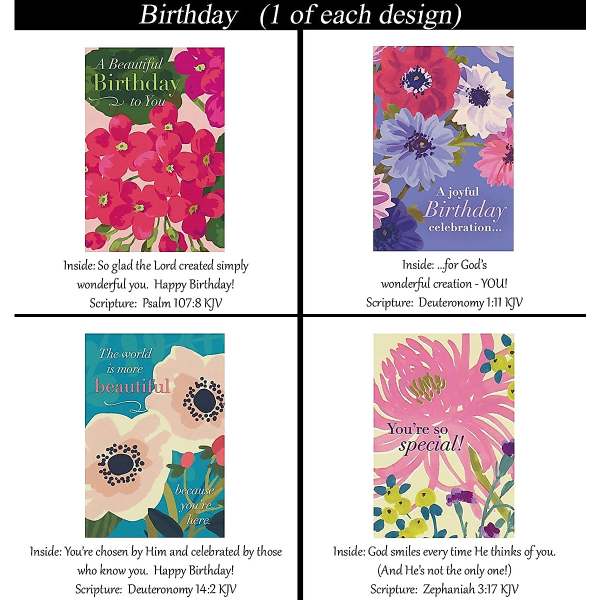 Birthday (No Repeated Cards) 32 Design Christian/Religious Greeting Card Assortment ~ Scripture in every card