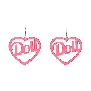DOLL Earrings. Large Pair of Super Cute Doll Earrings for Cosplay, 1980’s and 90’s Cosplay, and More. Great Pair of Doll Earrings for Dress Up, Halloween Costumes, and More. Large Heart Shaped Pink Doll Earrings for Women, Girls, Teens and More.