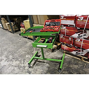 K Tool International 75108 Adjustable Tear Down Work Table with Drawer for Garages, Repair Shops, and DIY, Portable, (4) 2" Swivel Casters, 200 Pound Capacity, Rubber Corners, Heavy Duty Steel, Green