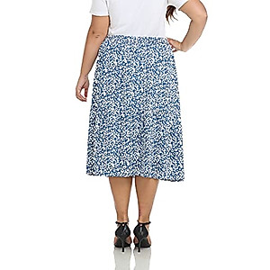 Classic Plus Size Skirts for Women Stretch Pleated Midi Skirt (2X,Leopard)