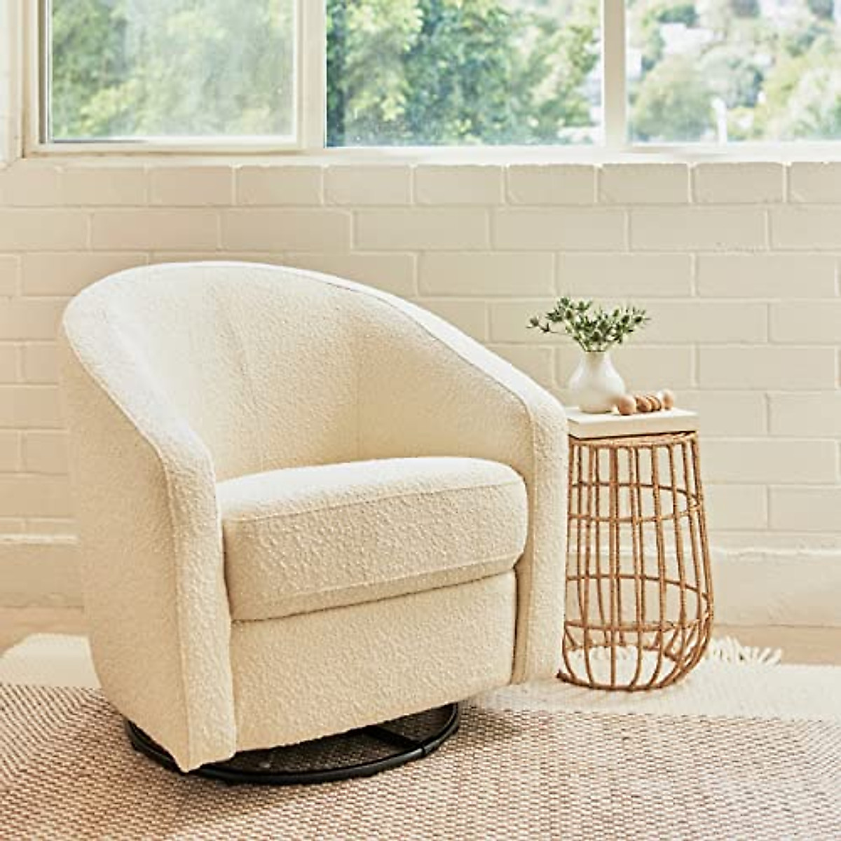 Babyletto Madison Swivel Glider in Polyester Ivory Boucle, Greenguard Gold and CertiPUR-US Certified