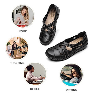 Irrefour Women's Classic Black Genuine Leather Casual Loafer Cute Slip-On Fashion Closed Toe Flat Sandal Comfy Work Sandal Everyday Walking Shoe 1607-HEI100