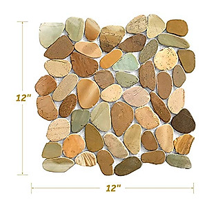 FuStone Decorative Tiles Interlocking Tumbled Pebble Tiles (10-Sheets) Kitchen Floor Bathroom Patio Stone Tile for Indoor and Outdoor Use Natural River Rock Stones SA-CP007-10