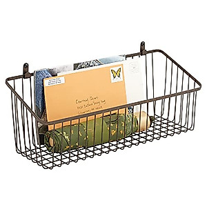 mDesign Metal Wire Wall Mounted Storage Organizer Basket Bin for Kitchen, Bedroom, Bathroom - Mountable Hanging Organization in Pantry, Closet, and Cabinet - Unity Collection - Bronze