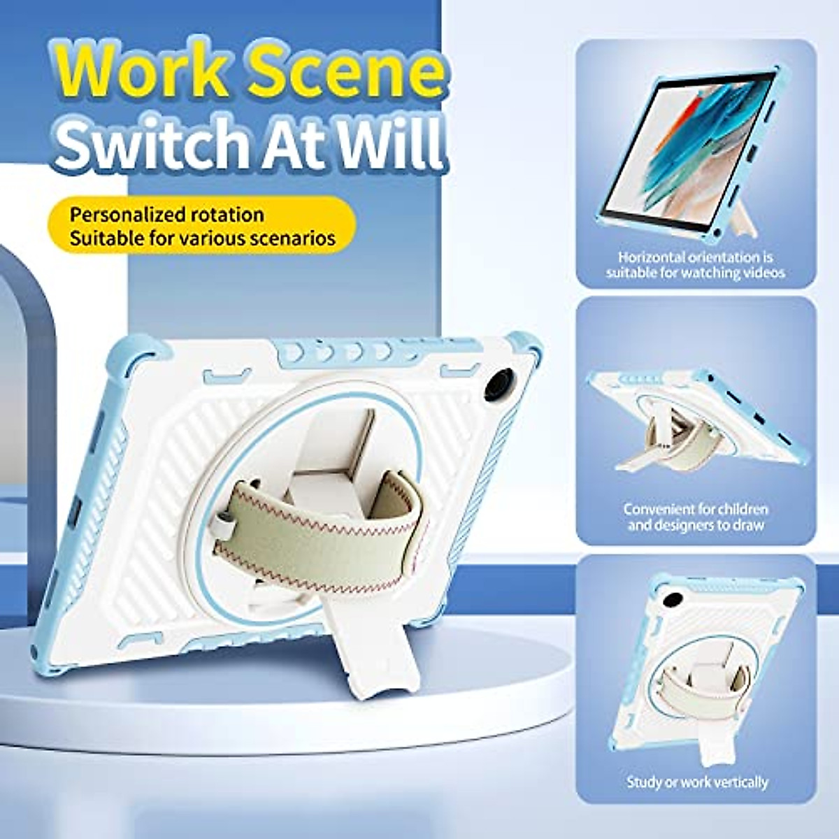 Tablet PC Case Shockproof Kids Case Compatible with Samsung Galaxy Tab A8 10.5" X200/X205(2021),360 Degree Rotating Hand Strap Heavy Duty Rugged Cover,Protective Cover Drop-Proof [Kickstand]+[Shoulder