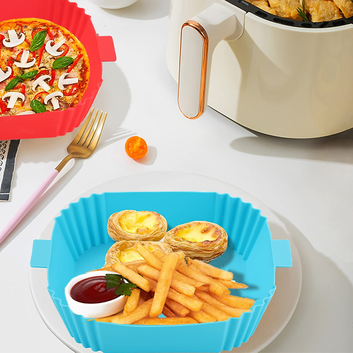 Air Fryer Silicone Liners-Silicone Air Fryer Liners,Air Fryer Liners Rectangular Silicone Air Fryer Basket Accessories Airfryer Liners Rectangle Air Fryer Liner Pot Basket Reusable Baking Tray 2pcs