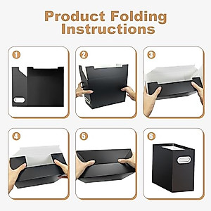 POUYRBA File Organizer, 4pcs Black Cardboard Hanging File Folder Box with Handle for Letter Size Easy Assemble Collapsible File Cabinet Organizer for Home Office and School