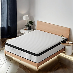 MRH Queen Mattress 12 Inch Hybrid Mattress Medium Firm Gel Memory Foam Mattress in a Box Individually Pocket Springs Breathable Pressure Relief CertiPUR-US Certified White (Queen (U.S. Standard))